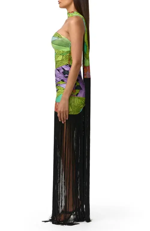 Naked Wardrobe Strapless Fringe Maxi Dress With Scarf