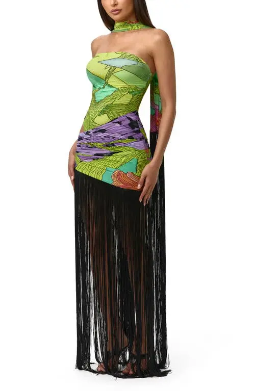 Naked Wardrobe Strapless Fringe Maxi Dress With Scarf