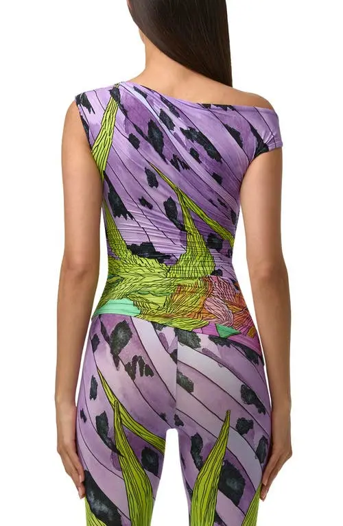 Naked Wardrobe Print Ruched One-shoulder Top