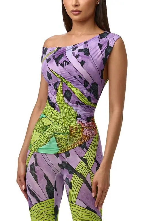 Naked Wardrobe Print Ruched One-shoulder Top