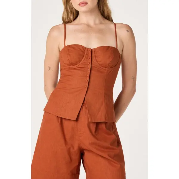 Astr The Label Koda Linen Blend Camisole - Rust