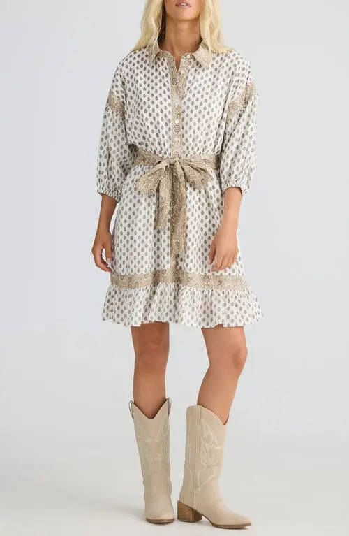TALISMAN THE LABEL Echo Print Tie Waist Shirtdress - Temple