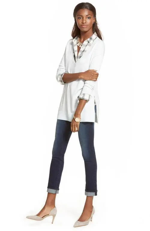 Halogen Side Slit V-neck Tunic Sweater