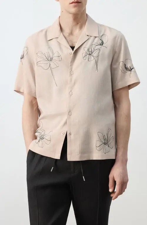 Mango Regular Fit Embroidered Floral Camp Shirt