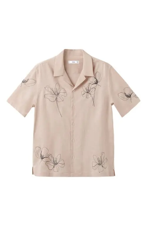 Mango Regular Fit Embroidered Floral Camp Shirt