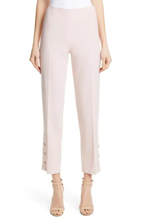 Lela Rose Button Hem Wool Blend Straight Leg Pants