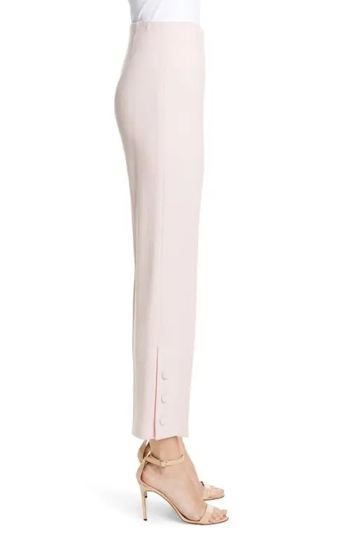 Lela Rose Button Hem Wool Blend Straight Leg Pants