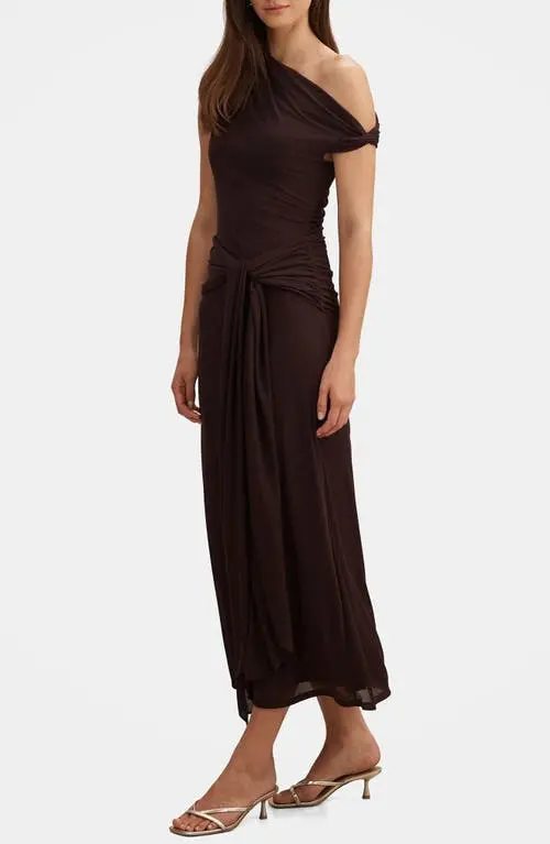 EVER NEW Piper Draped One-shoulder Midi Dress
