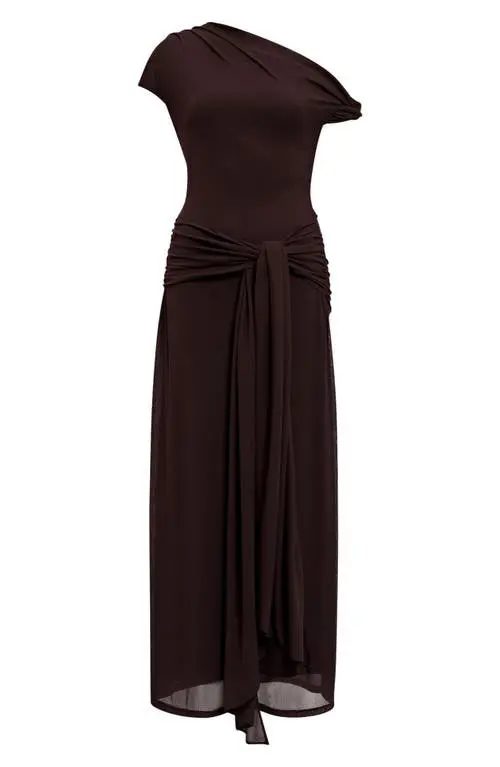 EVER NEW Piper Draped One-shoulder Midi Dress