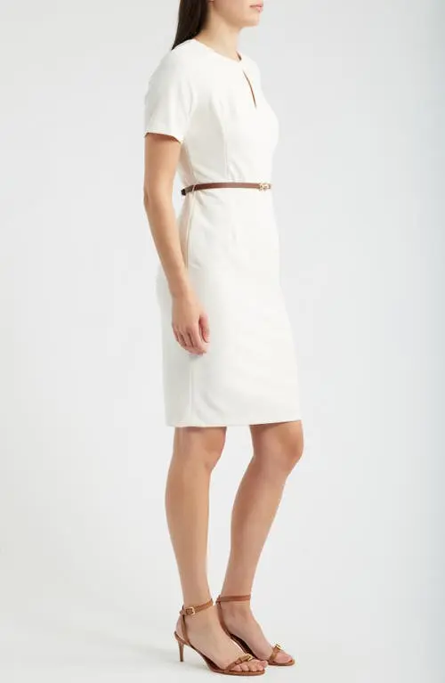 Anne Klein Keyhole Belted Sheath Dress - White Dove