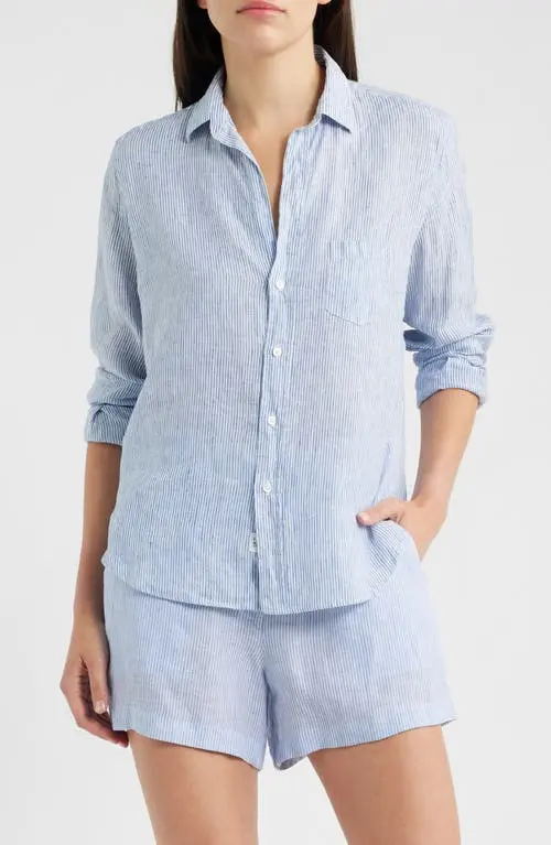 Frank & Eileen Relaxed Linen Striped Button-up Shirt - Thin Stripe
