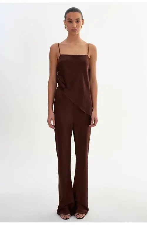 LAMARQUE Emile Pull-on Satin Straight Leg Trousers - Brown