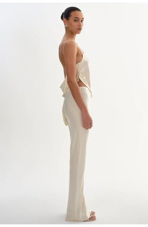 LAMARQUE Emile Pull-on Satin Straight Leg Trousers - Cream