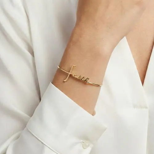 ALEX AND ANI Faith Script Bangle Bracelet With Cross Motif