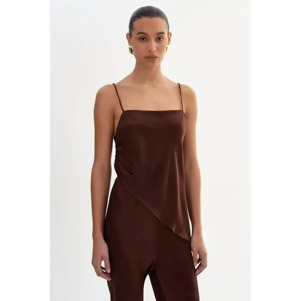 LAMARQUE Solange | Asymmetric Satin Cami - Brown