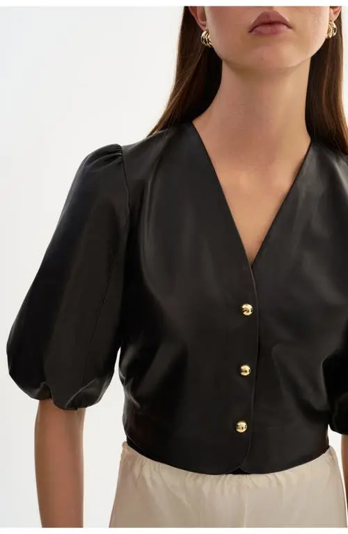 LAMARQUE Franka Balloon Sleeve Leather Blouse