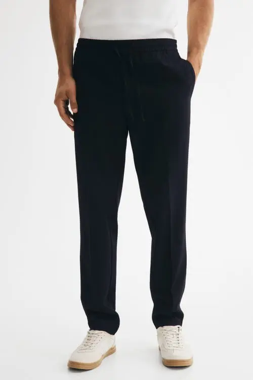 H&M Slim-fit Dressy Joggers With Drawstring Waist - Dark Blue