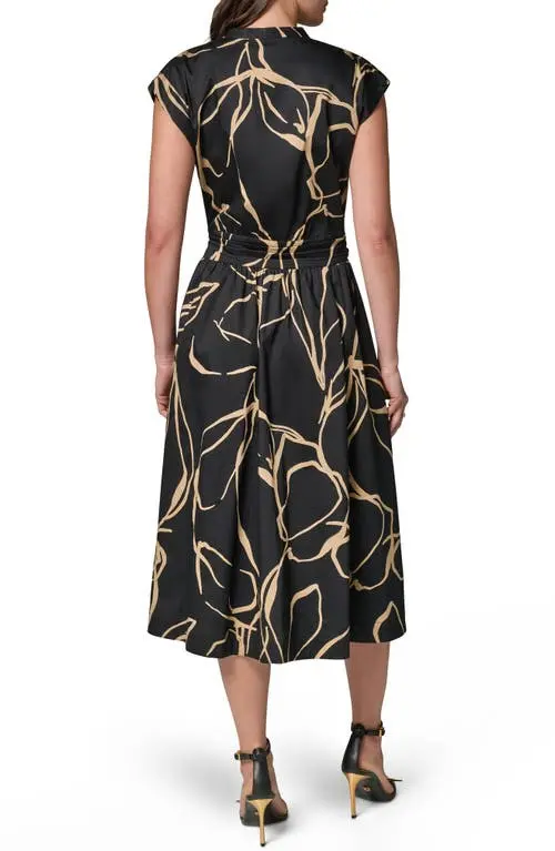 Donna Karan New York Abstract Print Stretch Cotton Midi Dress - Black/fawn