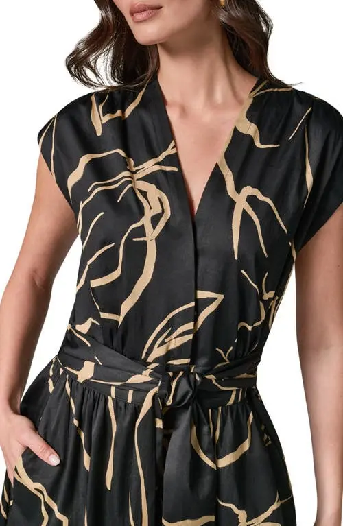 Donna Karan New York Abstract Print Stretch Cotton Midi Dress - Black/fawn