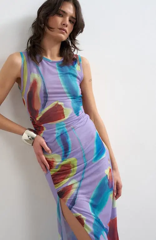 Topshop Floral Side Slit Mesh Midi Dress