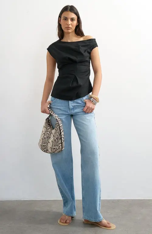 Topshop Off The Shoulder Ruched Pleat Waist Top