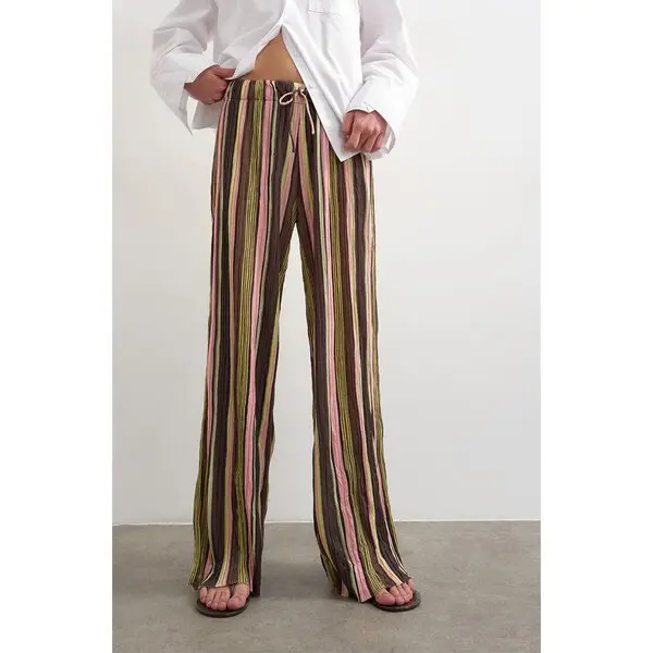 Topshop Stripe Crinkle Tie Waist Pants - Pink