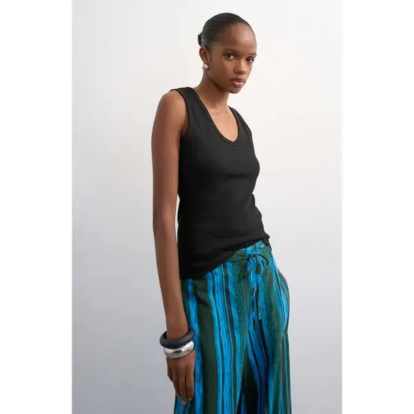 Topshop V-neck Stretch Cotton Rib Tank - Black