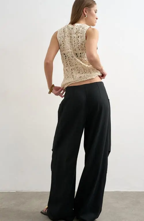 Topshop Wide Leg Linen & Cotton Utility Pants