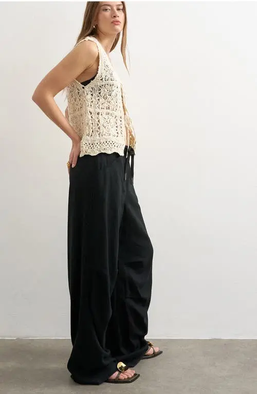 Topshop Wide Leg Linen & Cotton Utility Pants