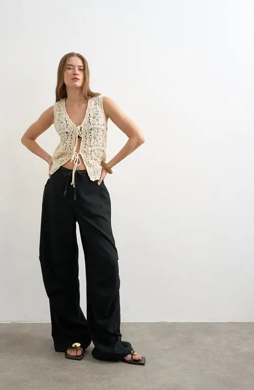 Topshop Wide Leg Linen & Cotton Utility Pants