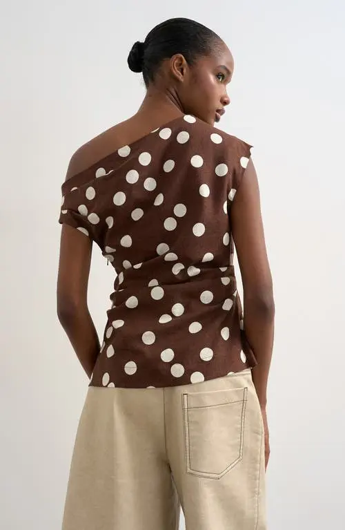 Topshop Polka Dot Off-the-shoulder Linen-blend Top