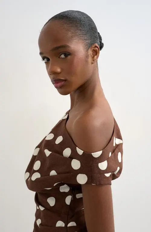Topshop Polka Dot Off-the-shoulder Linen-blend Top