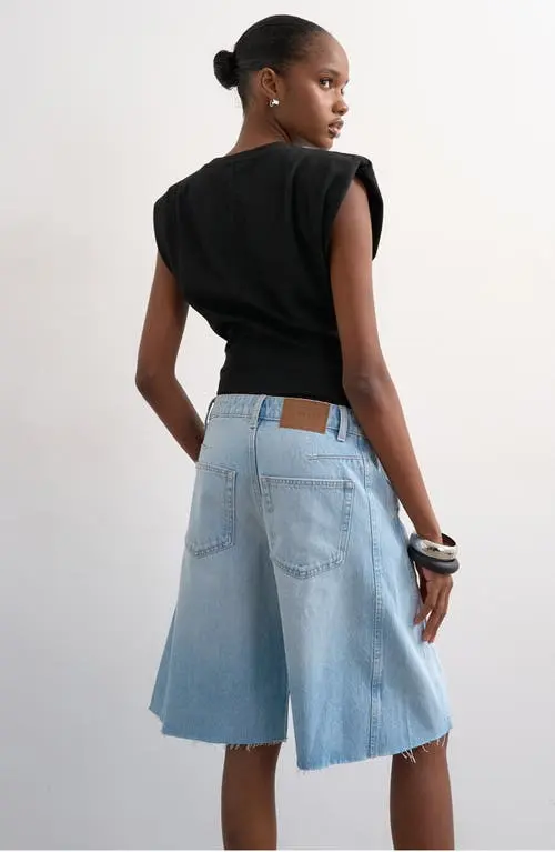 Topshop Raw Hem Knee Length Denim Barrel Shorts