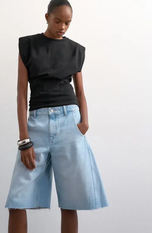 Topshop Raw Hem Knee Length Denim Barrel Shorts