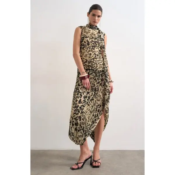 Topshop Chiffon Scarf Neck Midi Dress - Black
