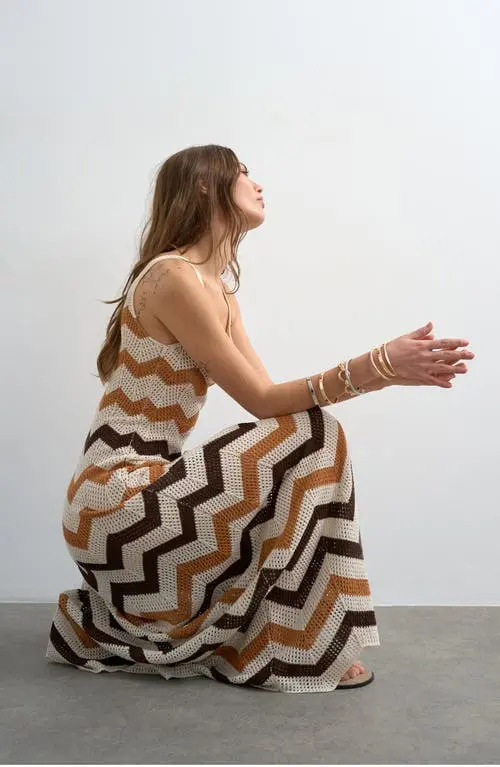 Topshop Chevron Stripe Open Stitch Maxi Dress