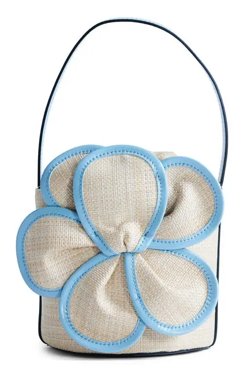 Topshop Medium Gino Straw Flower Bucket Bag - Lblue