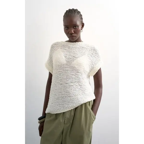 Topshop Open Stitch Knit Asymmetric Top - Ivory