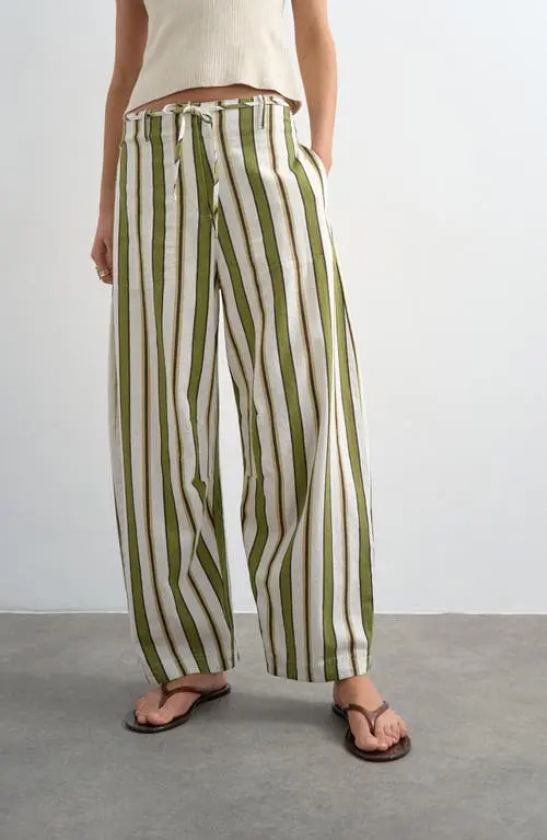 Topshop Stripe Wide Leg Linen & Cotton Pants