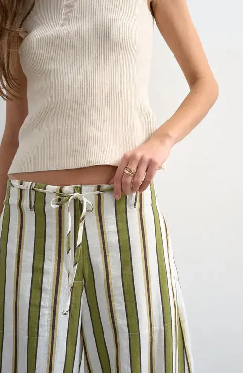 Topshop Stripe Wide Leg Linen & Cotton Pants
