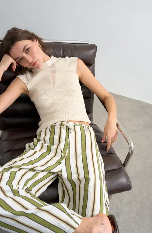 Topshop Stripe Wide Leg Linen & Cotton Pants