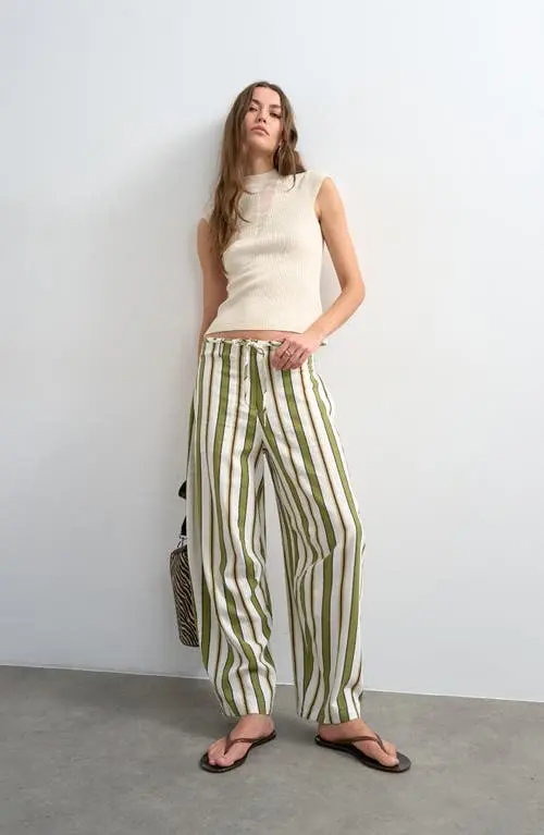 Topshop Stripe Wide Leg Linen & Cotton Pants