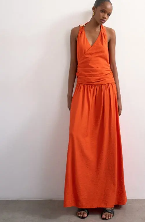 Topshop Plunge Scarf Neck Maxi Dress - Orange