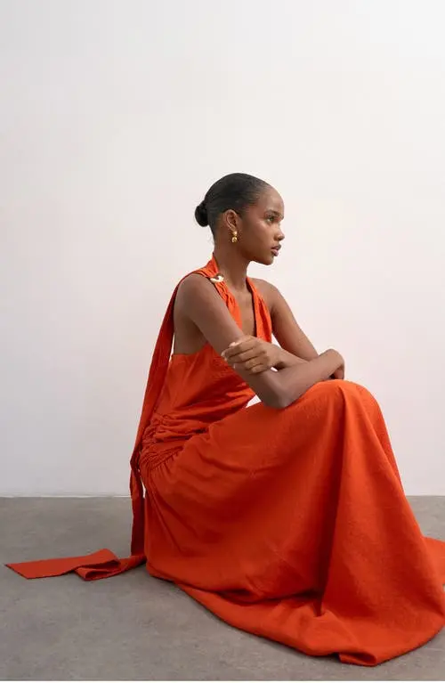 Topshop Plunge Scarf Neck Maxi Dress