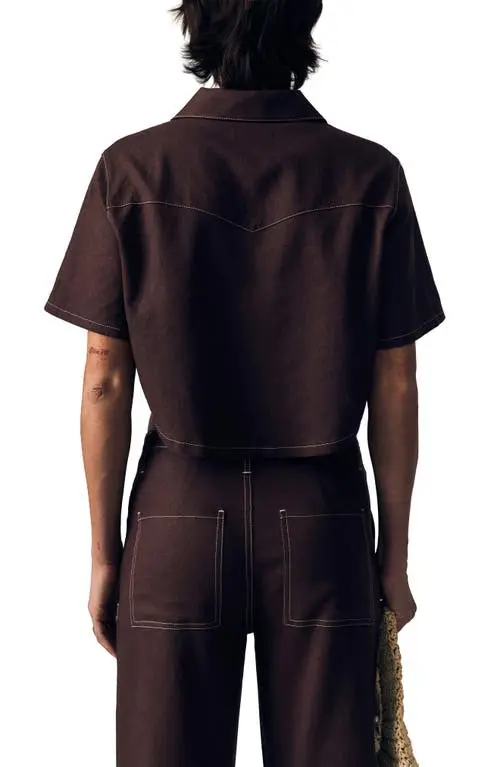 LE JEAN Short Sleeve Cropped Linen Shirt