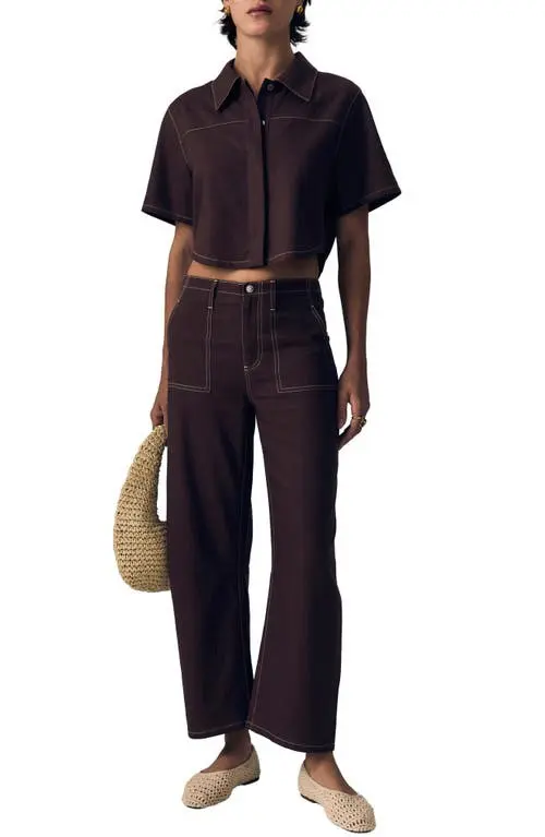 LE JEAN Short Sleeve Cropped Linen Shirt