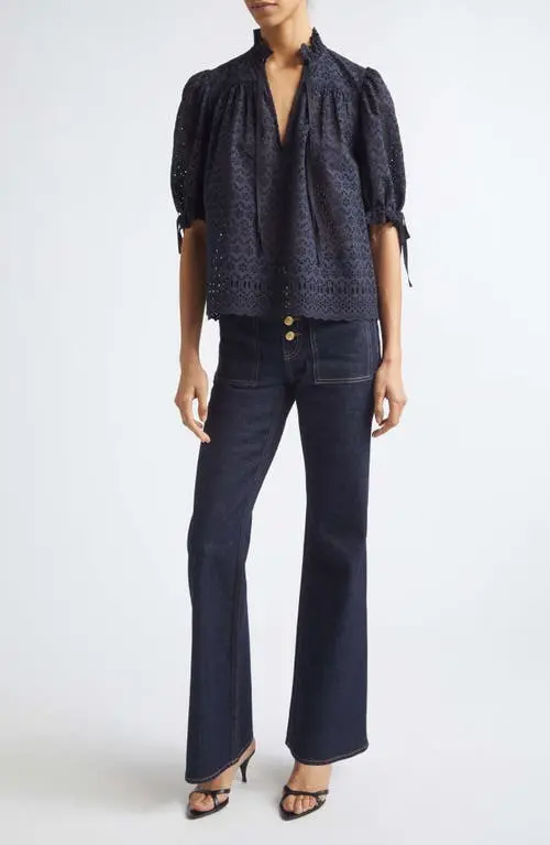 Ulla Johnson Alouette Eyelet Puff Shoulder Top