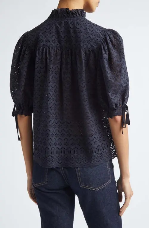 Ulla Johnson Alouette Eyelet Puff Shoulder Top