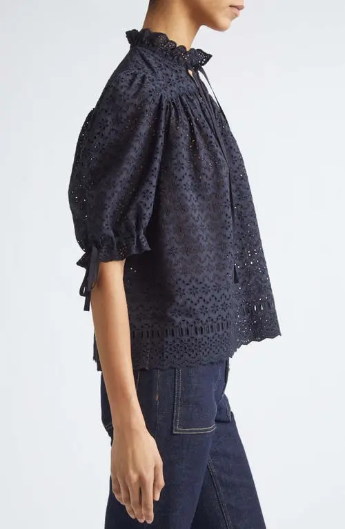 Ulla Johnson Alouette Eyelet Puff Shoulder Top