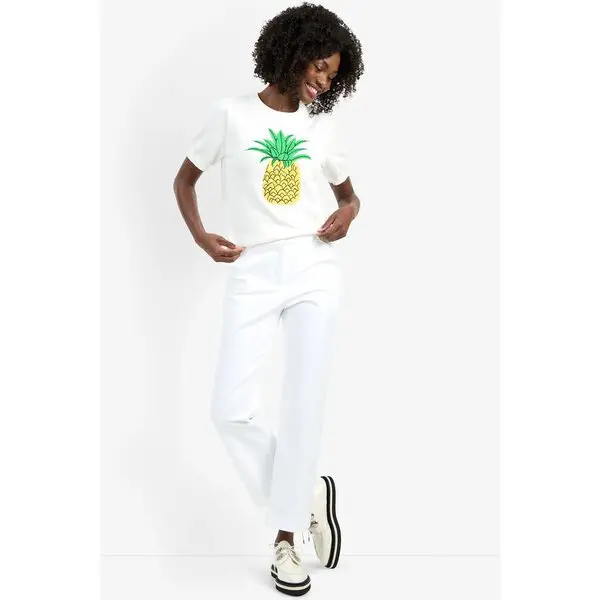 Trina Turk Pineapple Print Cotton Knit Sweater - Whitewash Multi